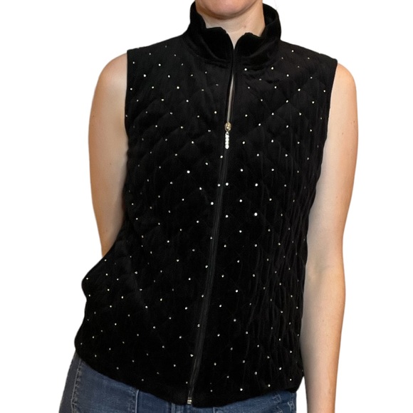 Jackets & Coats | Vintage Rhinestone Embellished Quilted Velour Vest ...
